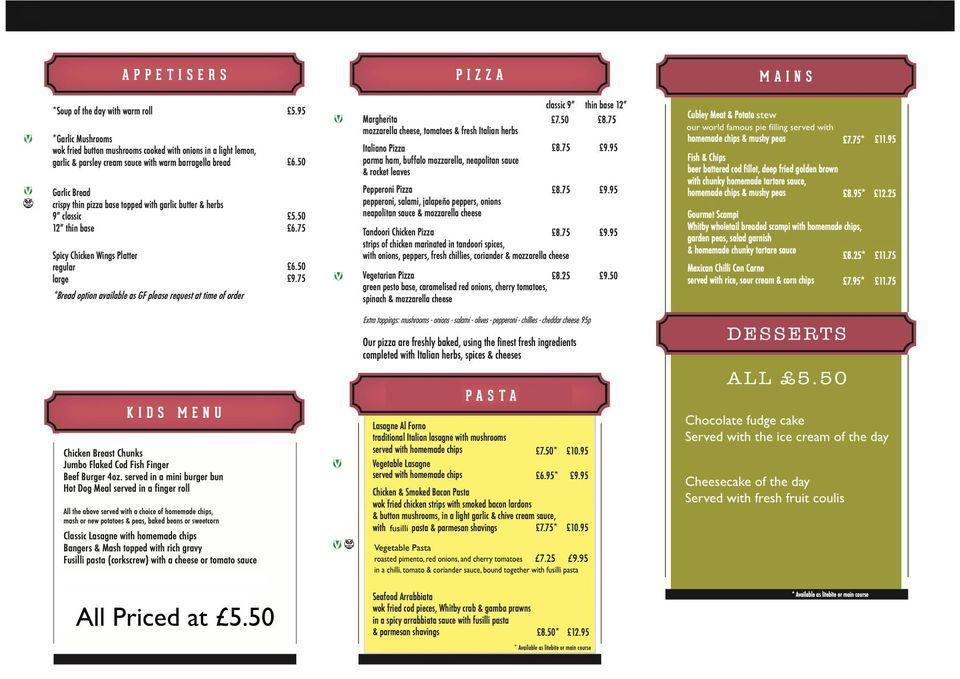 Menu at Cubley Hall pub & bar, Sheffield