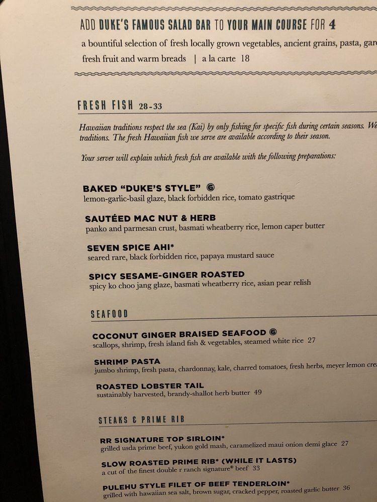 Menu at Duke's Waikiki pub & bar, Honolulu, Kalākaua Ave #116