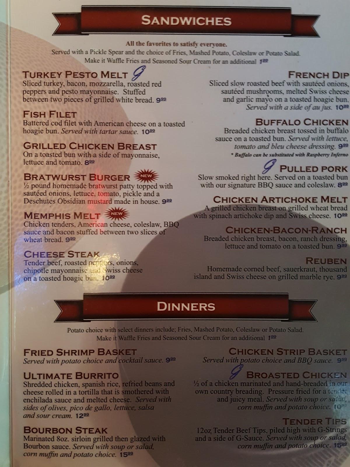 Menu at G Allen's Restaurant and Sports Bar, Sartell