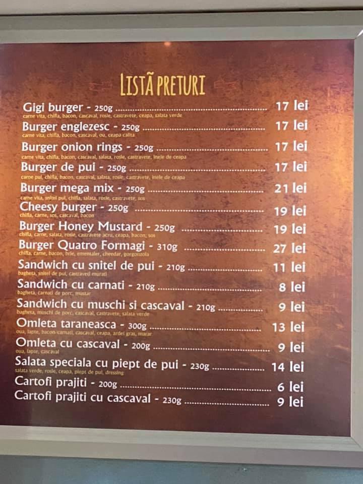 Menu at GIGI Burger, Ploiești