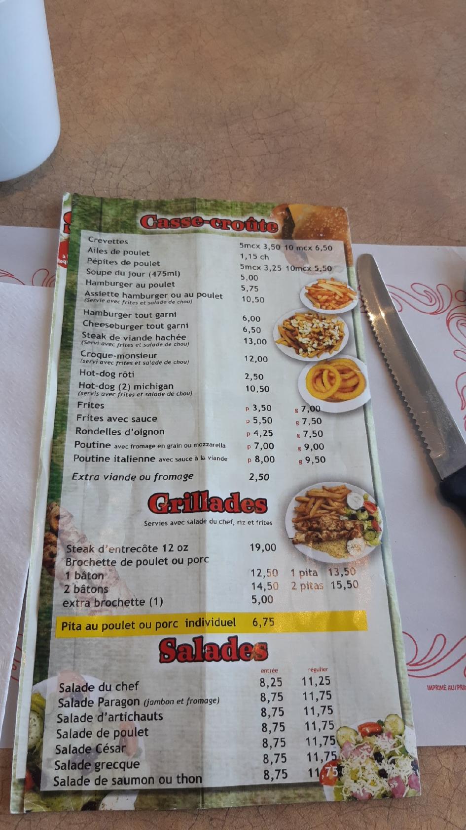 Menu at Restaurant Paragon (Jarry), Montréal