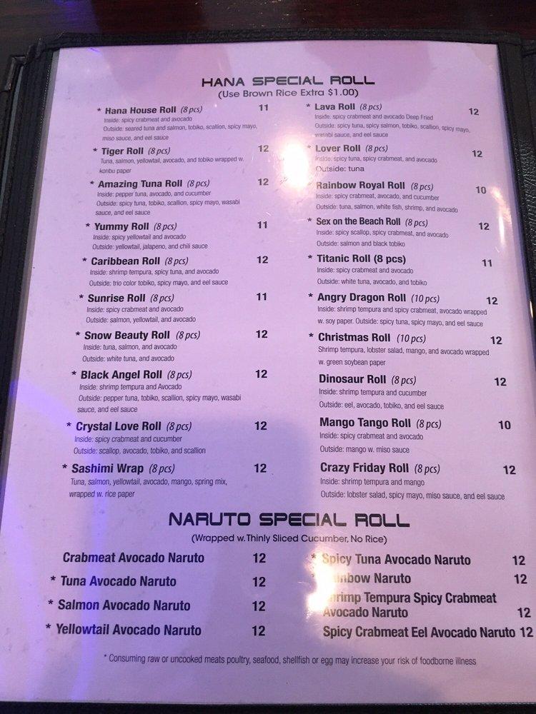 Menu at Sushi Hana Japanese Restaurant, Pooler
