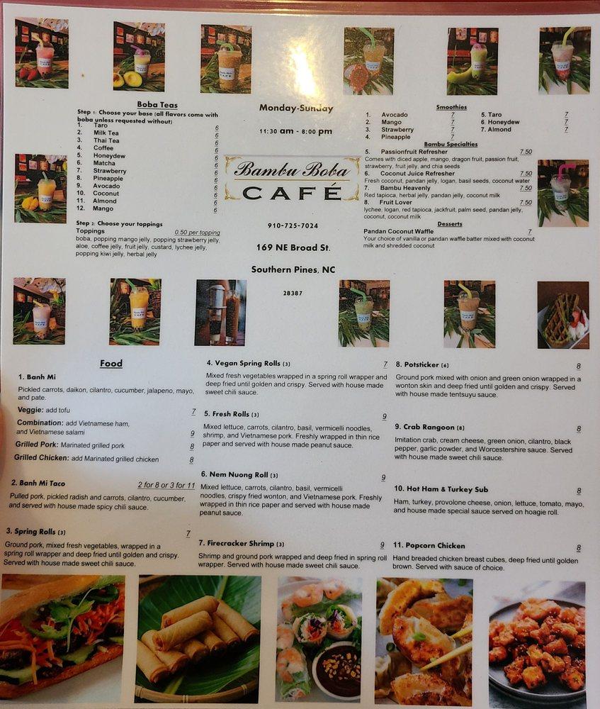 Menu at Bambu Boba Cafe, Southern Pines