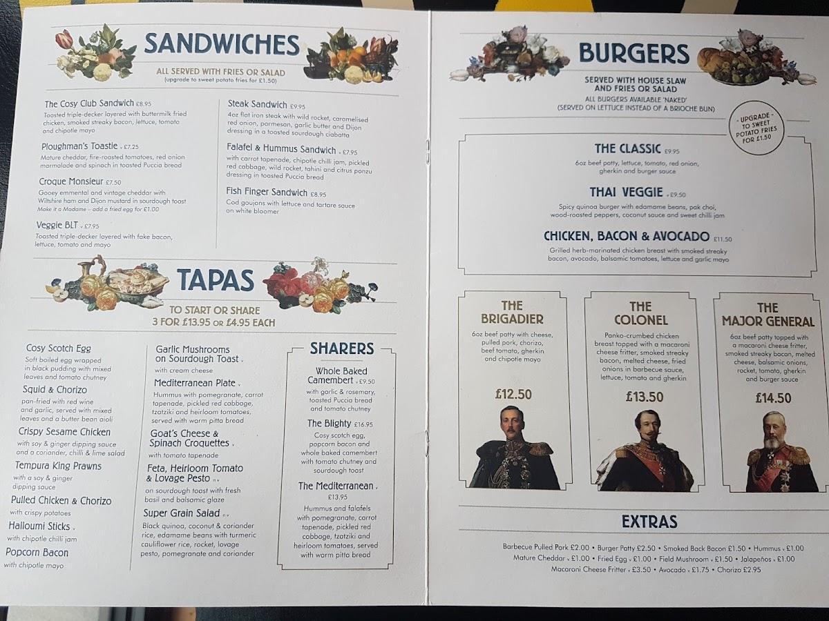 Menu at Cosy Club, Portsmouth