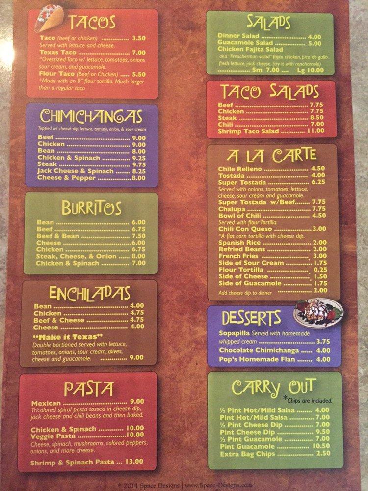 Menu at El Matador Restaurant, Taylors