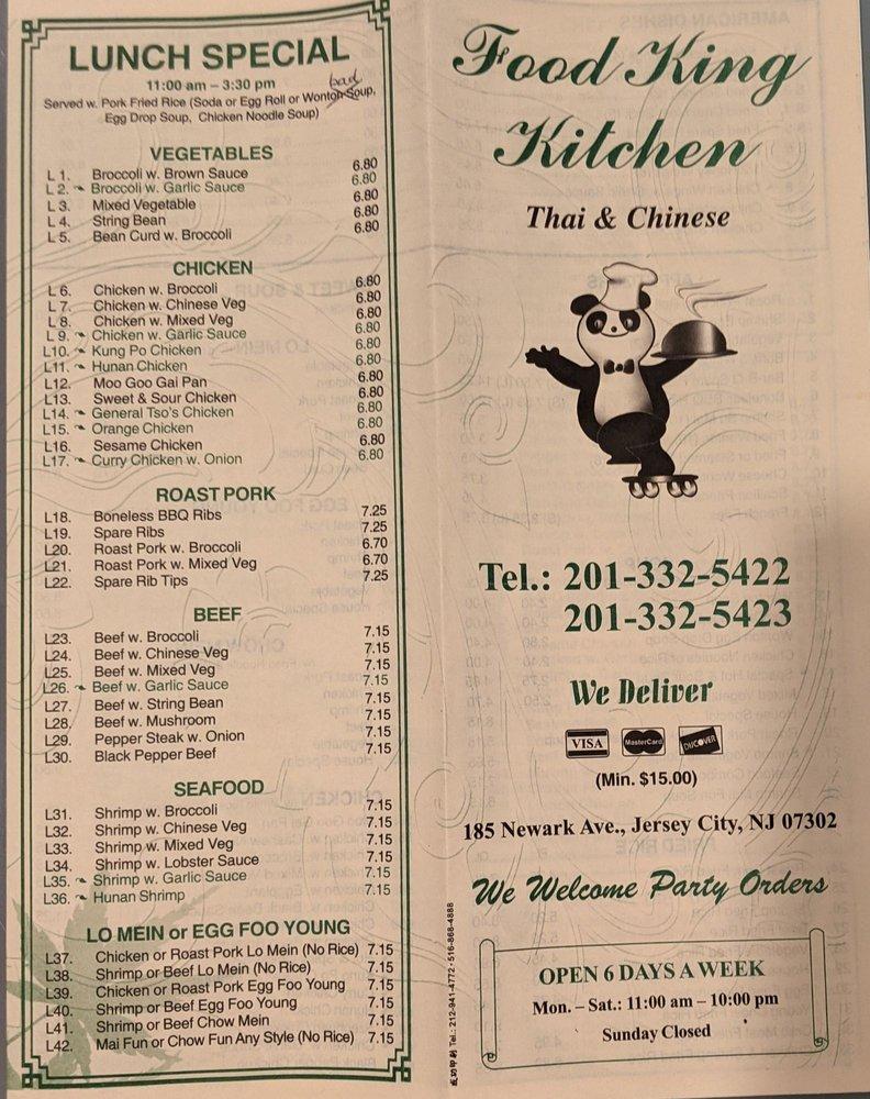 Menu at Food King restaurant, Jersey City