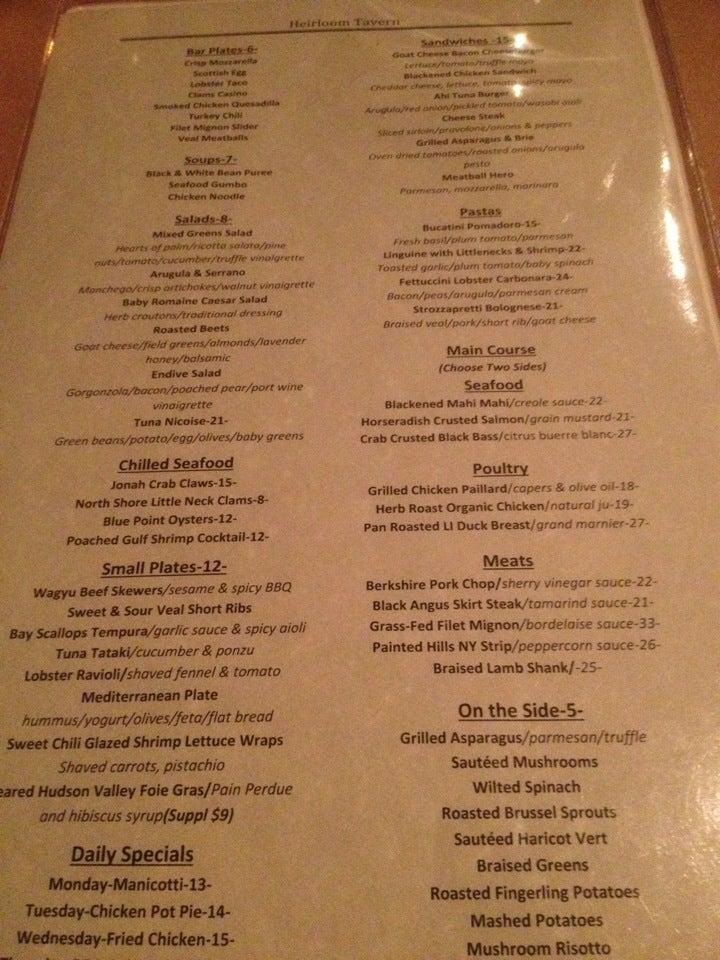 Menu at Heirloom Tavern pub & bar, Glen Head