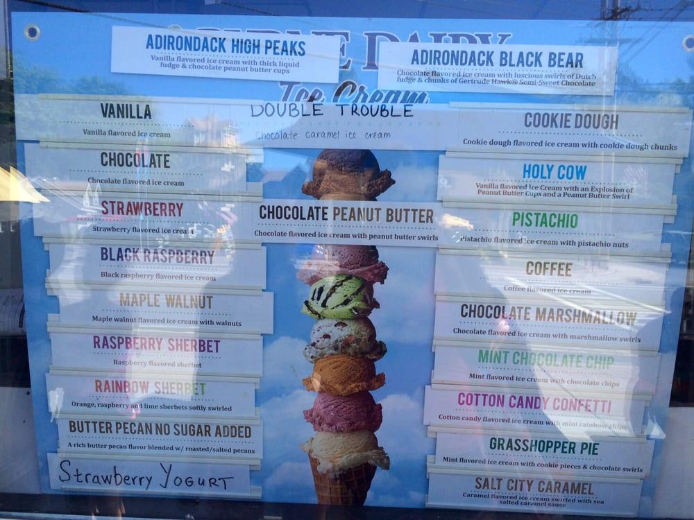 Menu at Pied Piper fast food, Old Forge