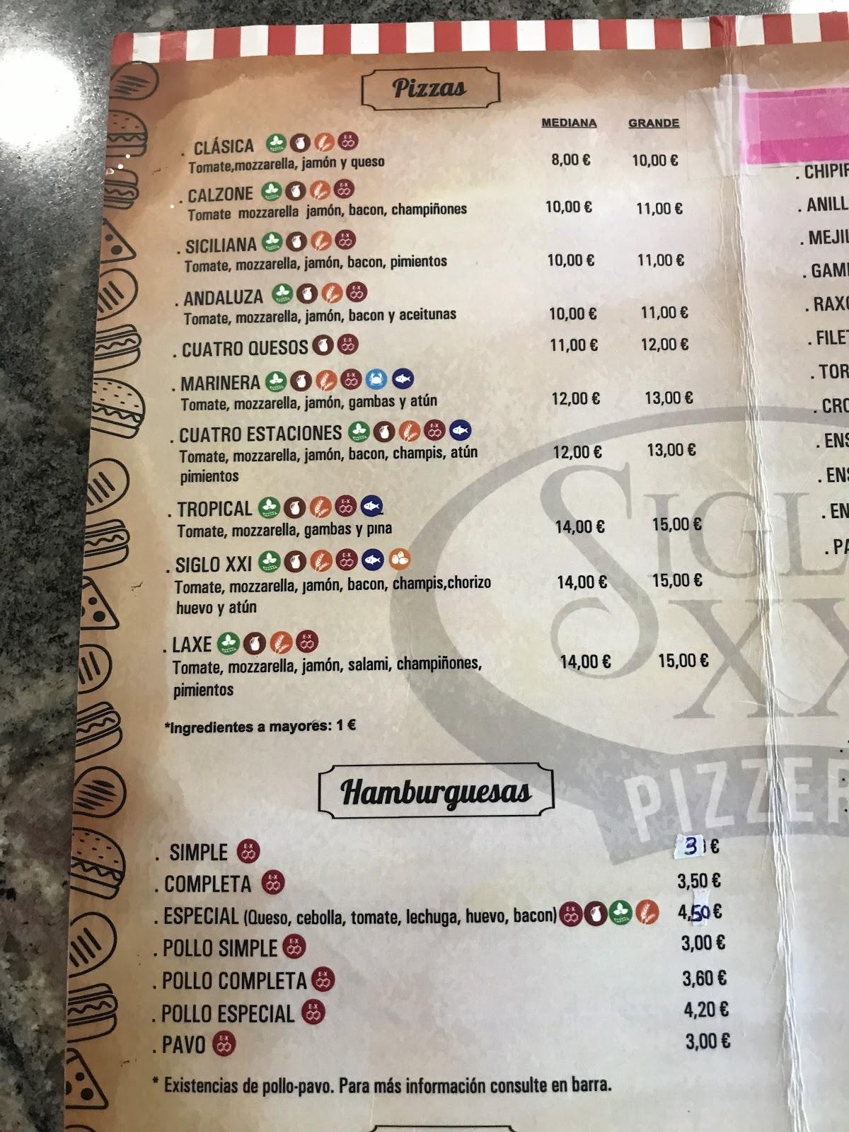 Menu at Pizzería Siglo XXI Restaurante-Café-Bar, Laxe