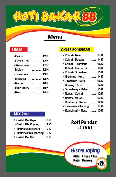 Menu at ROTI BAKAR 88 cafe, Karangmoncol