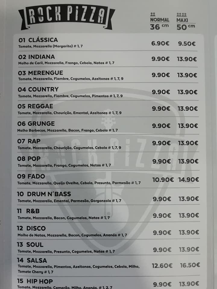 Menu at Rock Pizza restaurant, Agueda