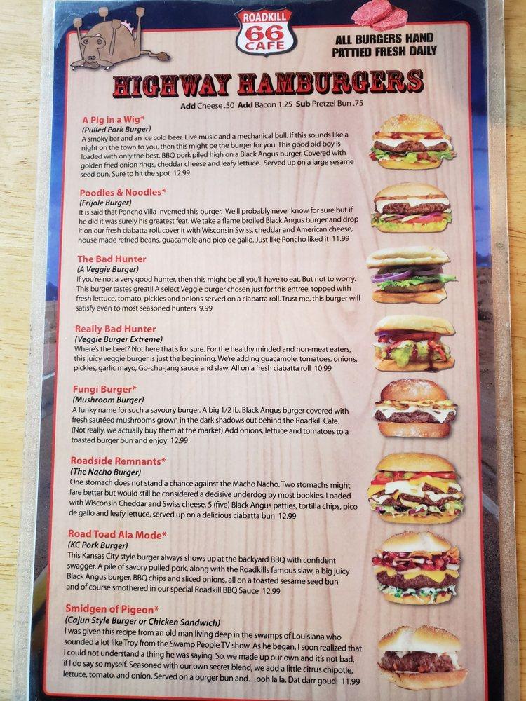 Menu at The Roadkill Cafe/O.K. Saloon, Seligman