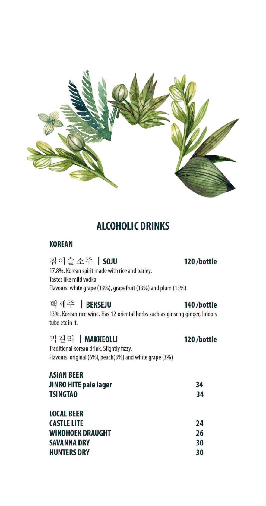Menu at Banchan Korean Restaurant, Sandton