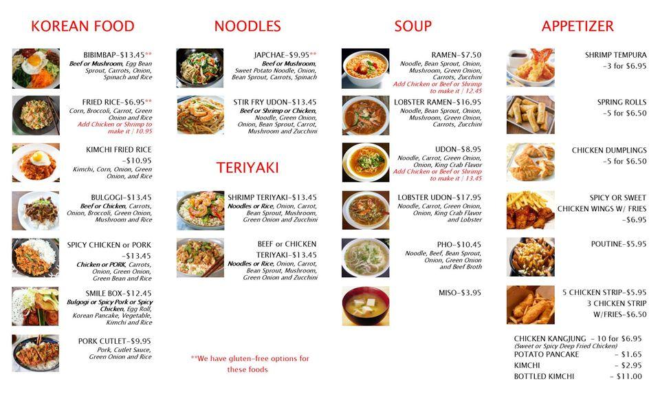 Menu at Smile Sushi restaurant, Amherst