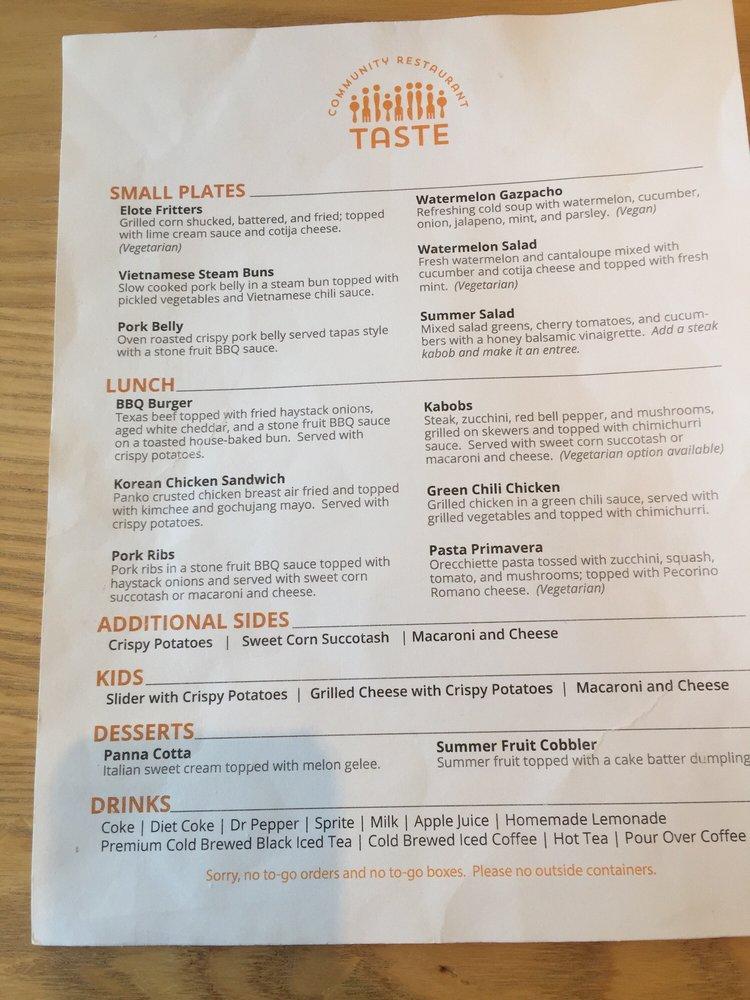 Menu at Taste Community Restaurant, Fort Worth