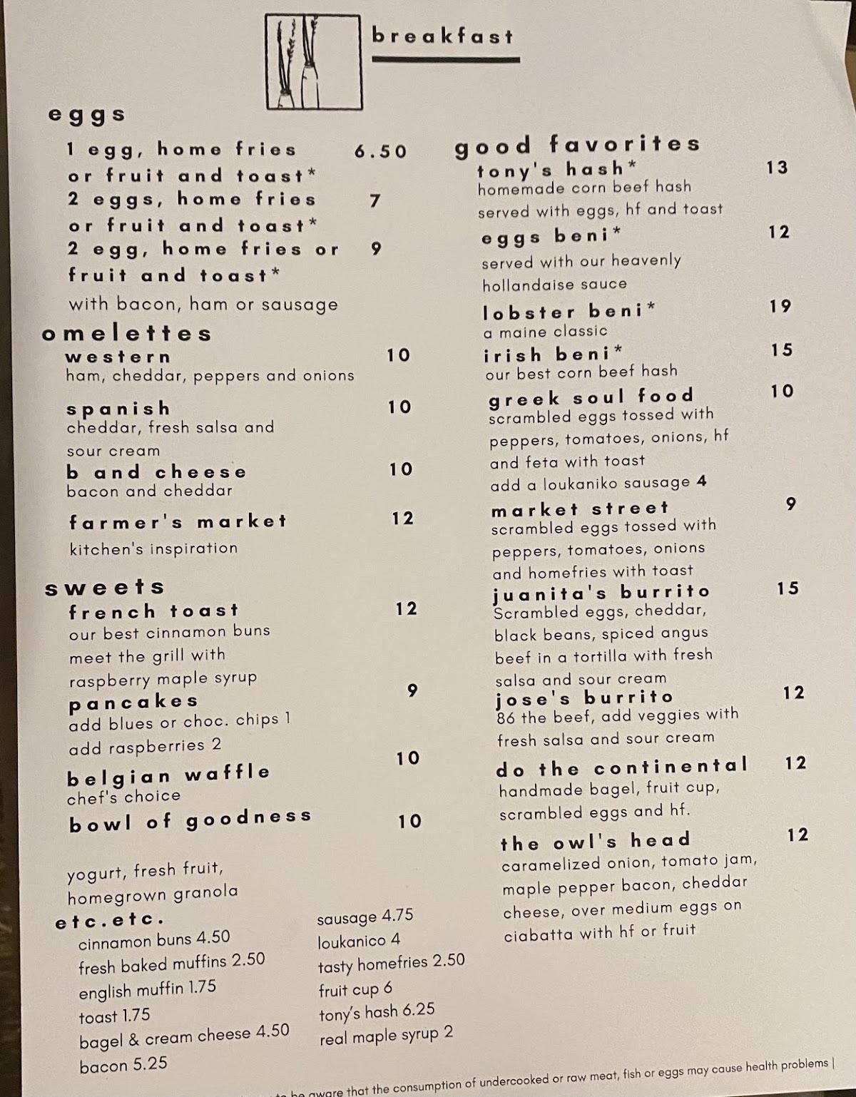 Menu at The Good Table restaurant, Cape Elizabeth