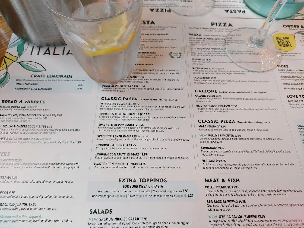 Menu at ASK Italian pizzeria, Durham