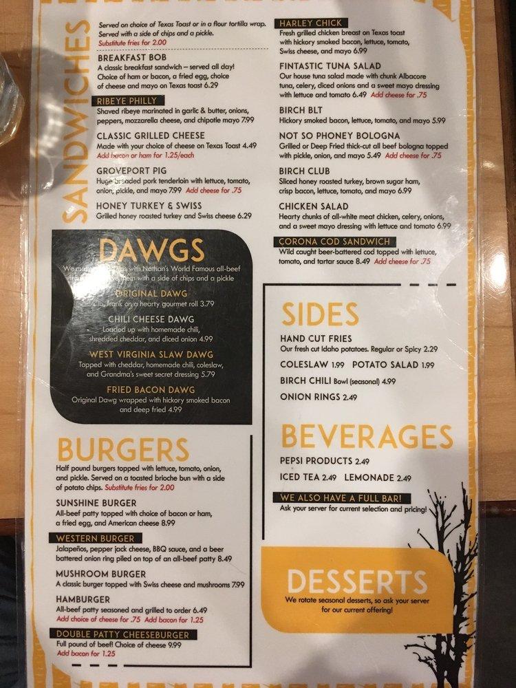 Menu at Birch Tavern pub & bar, Groveport
