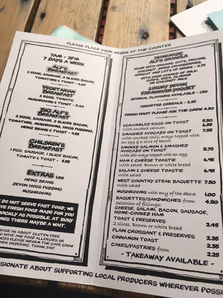 Menu at Cafe Alf Resco, Dartmouth
