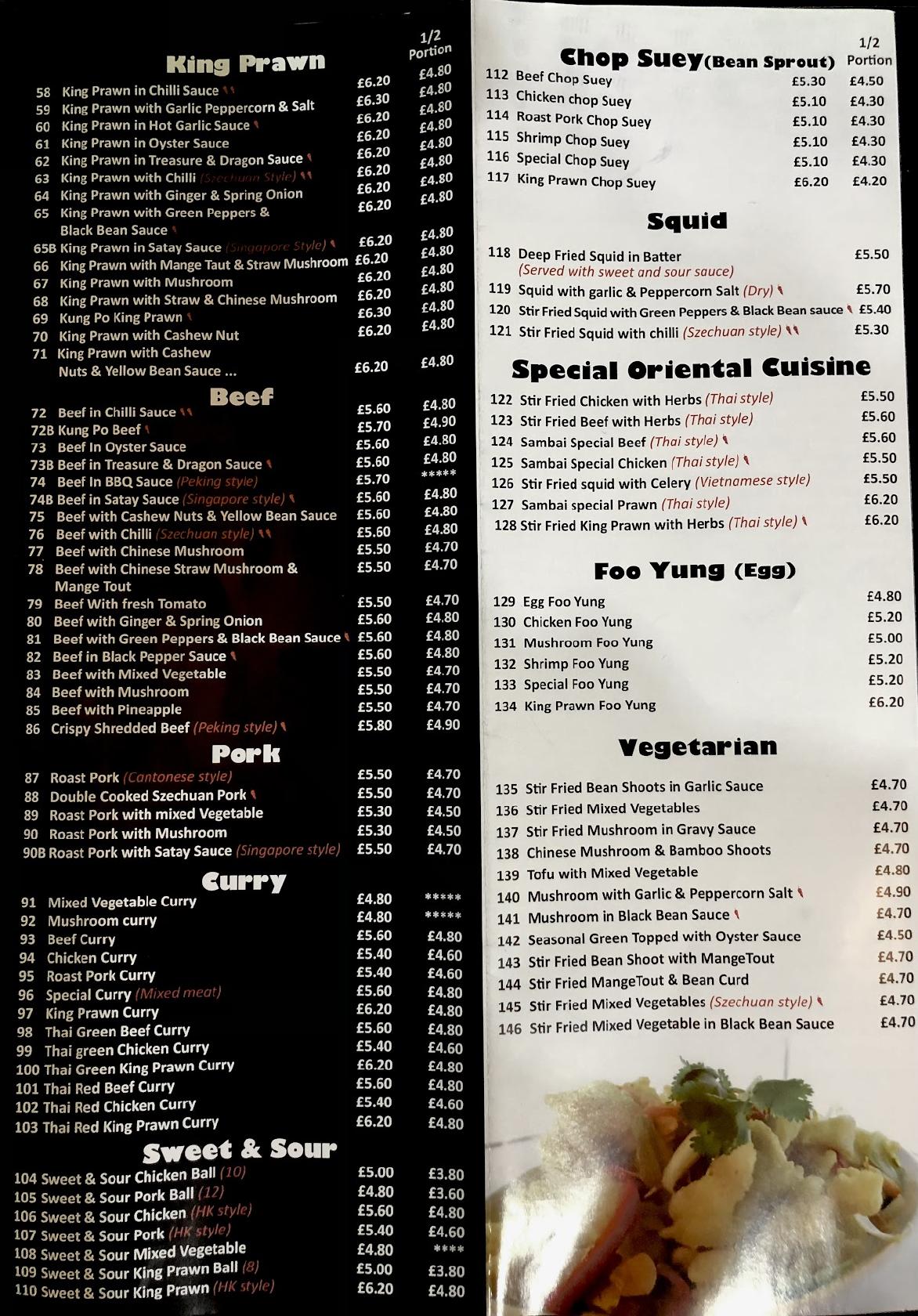 Menu at Chinaman fast food, Broadstairs
