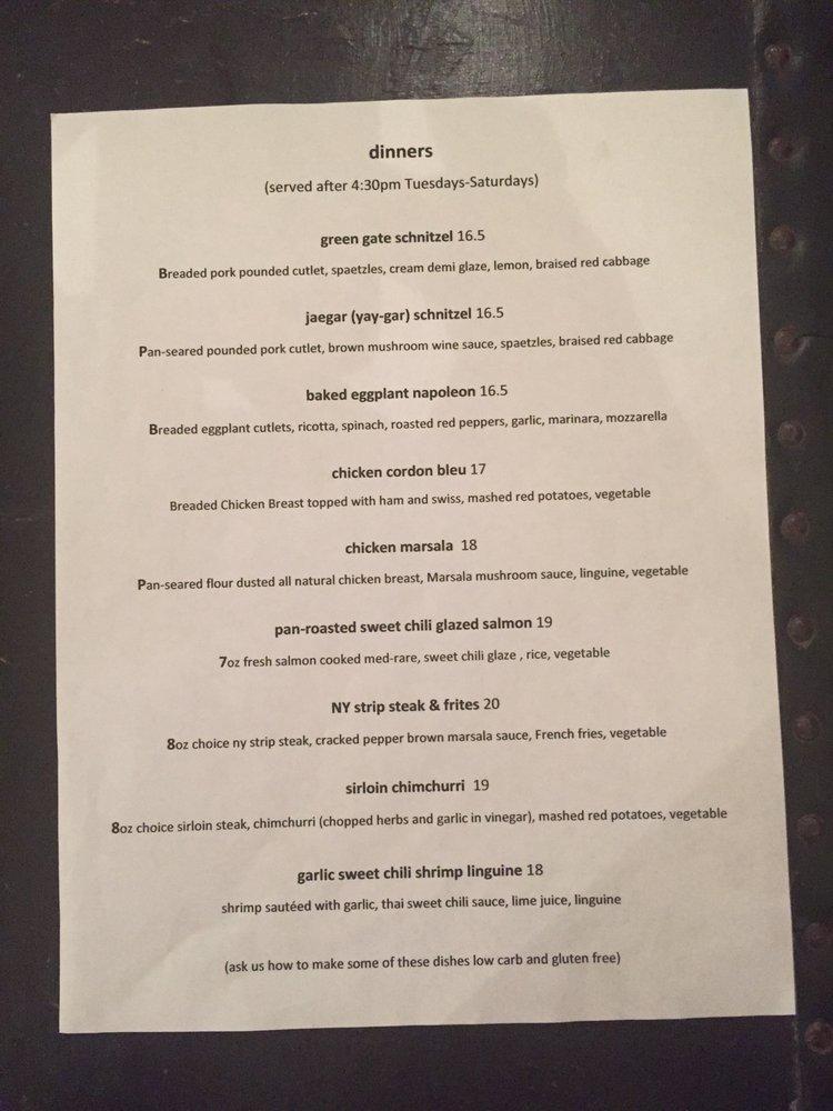 Menu at Green Gate Inn pub & bar, Camillus