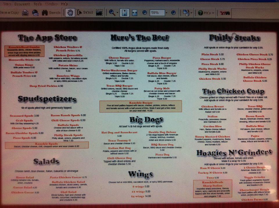 Menu at Knuckleheads Grill restaurant, Levittown