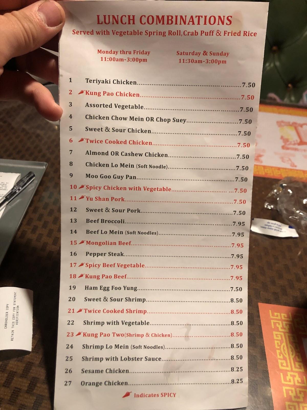 Menu at Kwan's Sampan Restaurant, Mesa