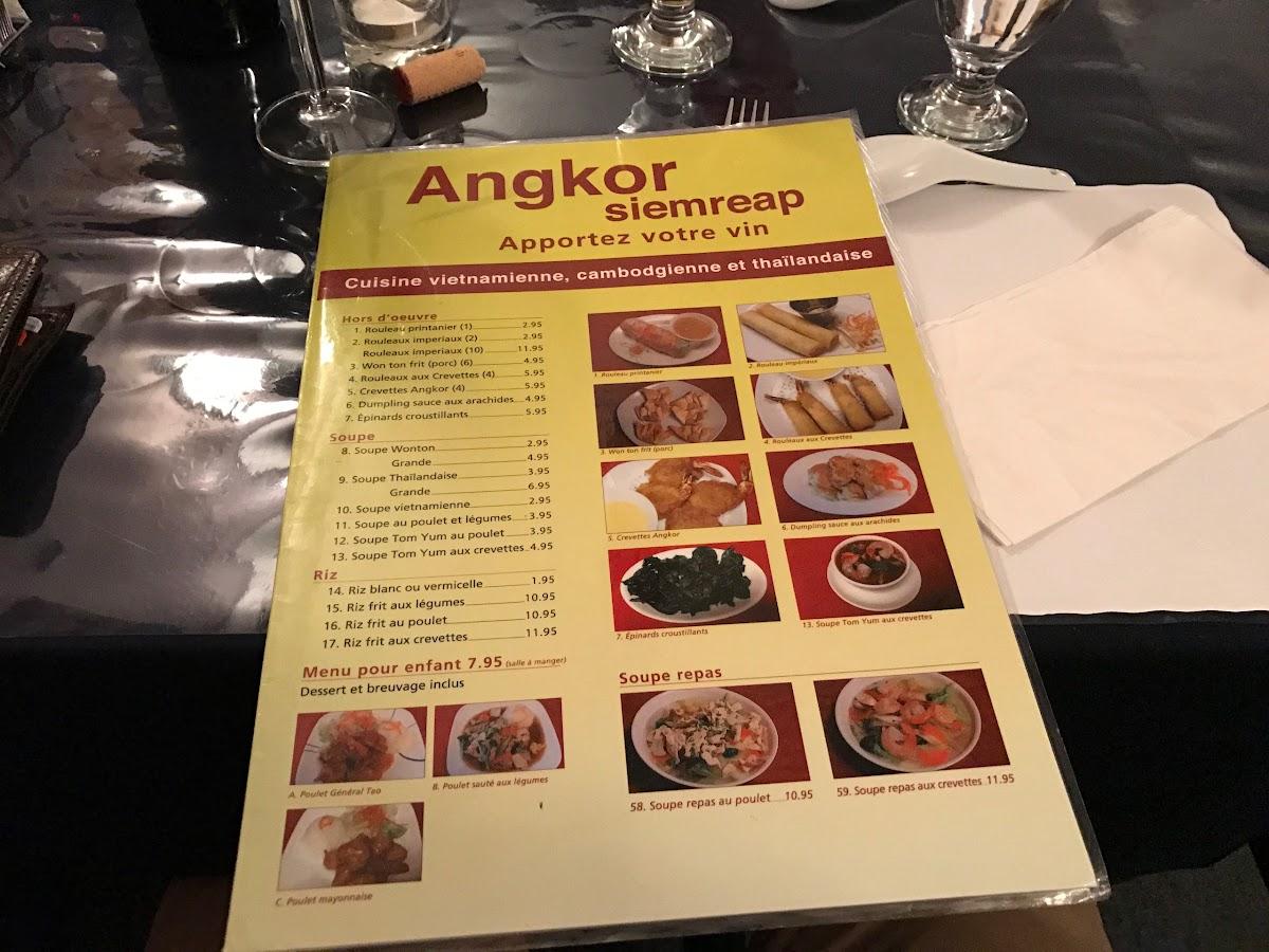 Menu at Restaurant Angkor Siem Reap, Québec City, Bd Père-Lelièvre