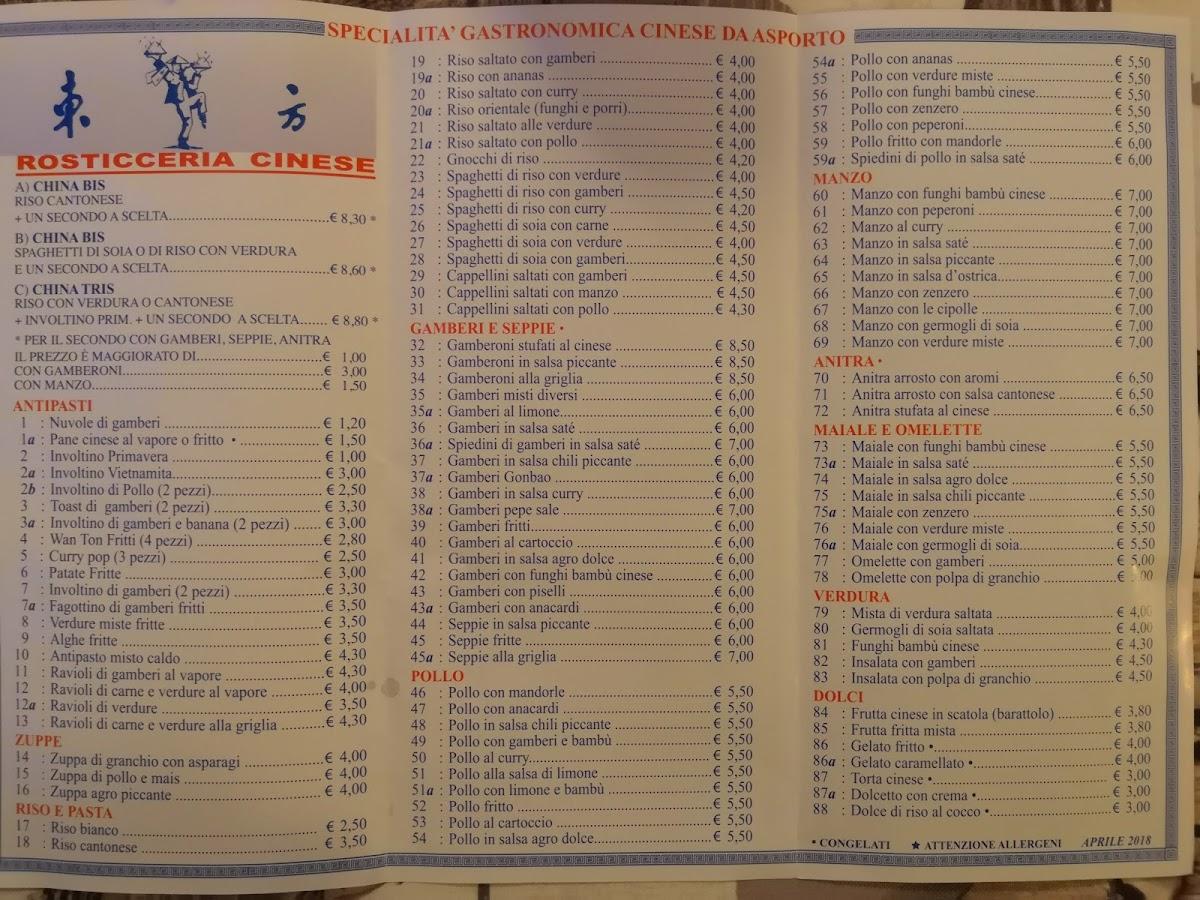 Menu da Rosticceria "Oriente" ristorante, Brescia