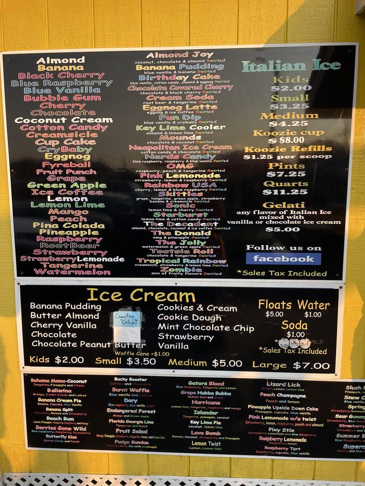 Menu at Sunset Slush desserts, Zebulon