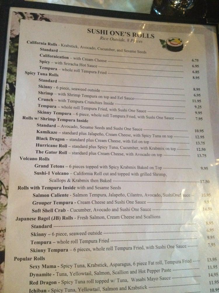 Menu at Sushi One restaurant, Naples