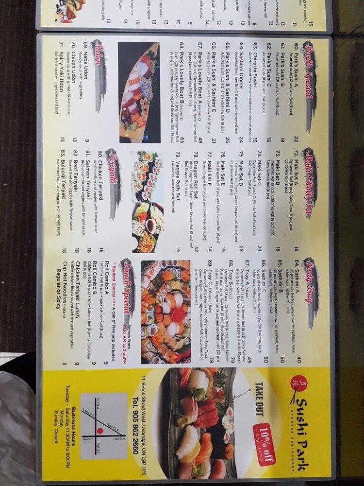 Menu at Sushi Park restaurant, Uxbridge