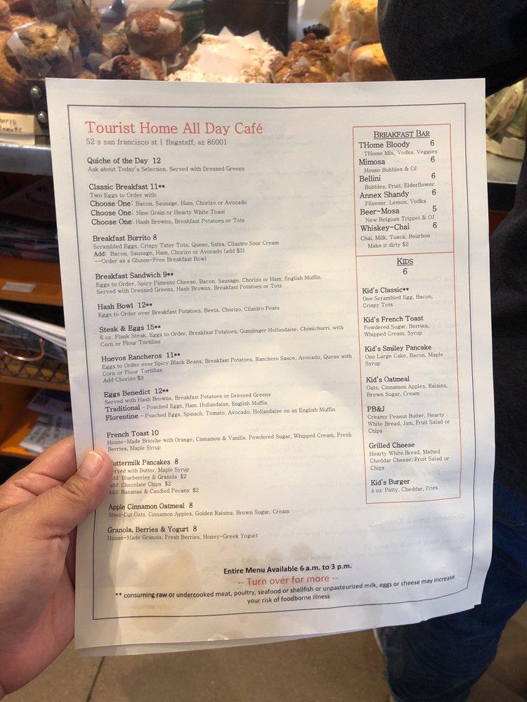 Carta de Tourist Home Flagstaff Cafe, Flagstaff