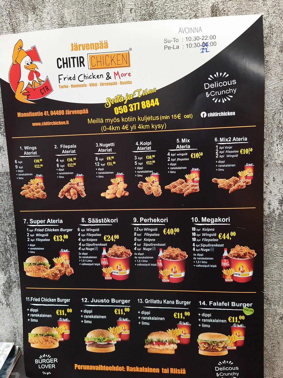Menu at Chitir Chicken Järvenpää restaurant, Järvenpää