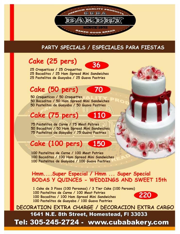 Menu at Cuba Bakery, Homestead
