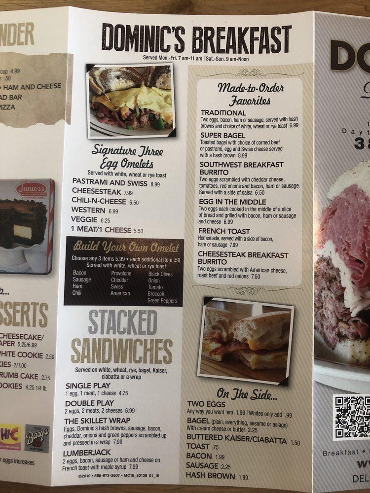 Menu at Dominic's Deli restaurant, Daytona Beach