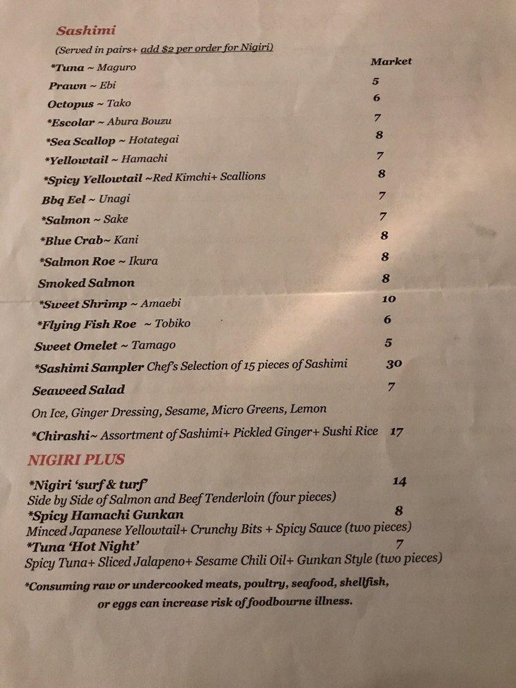 Menu at Elements Restaurant, Chapel Hill