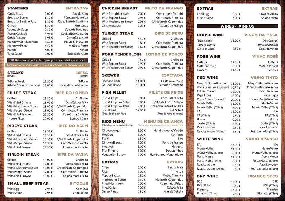 Menu em O Farnel (Steakhouse), Albufeira