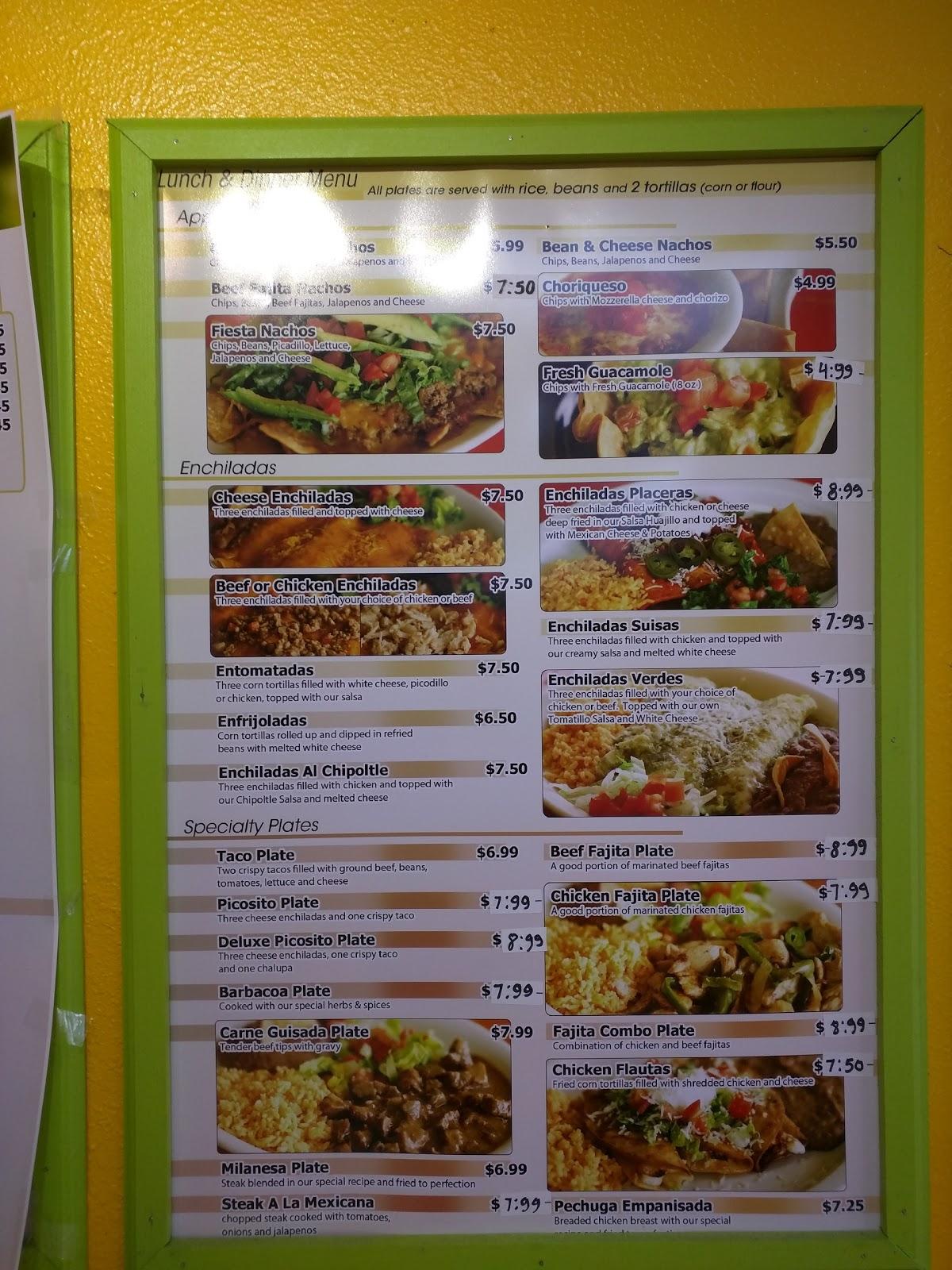 Menu at Pollo Picosito Mexican Restaurant, Live Oak