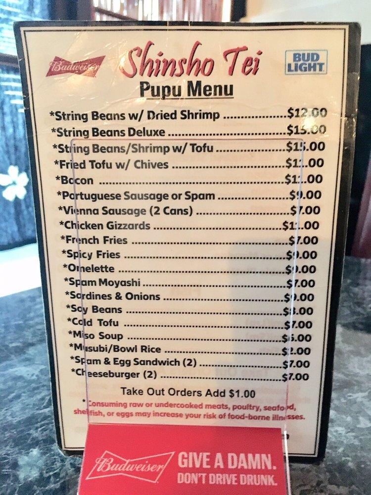 Menu at Shinsho Tei pub & bar, Honolulu