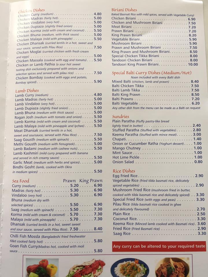 Menu at Suraya Tandoori fast food, Chelmsford