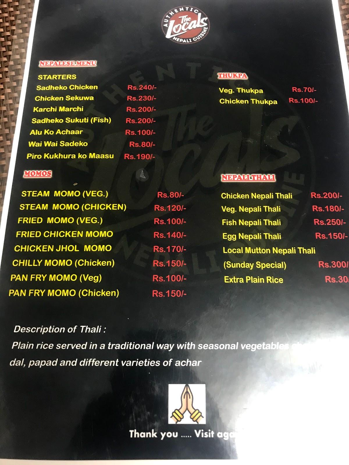 Menu at The Locals - Authentic Nepali Cuisine, Darjeeling