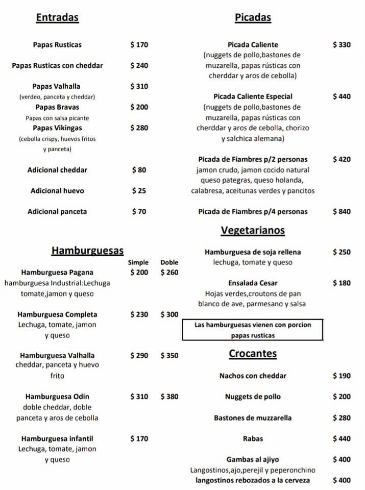 Menu at Valhalla Craft Food & Beer pub & bar, Presidente Peron