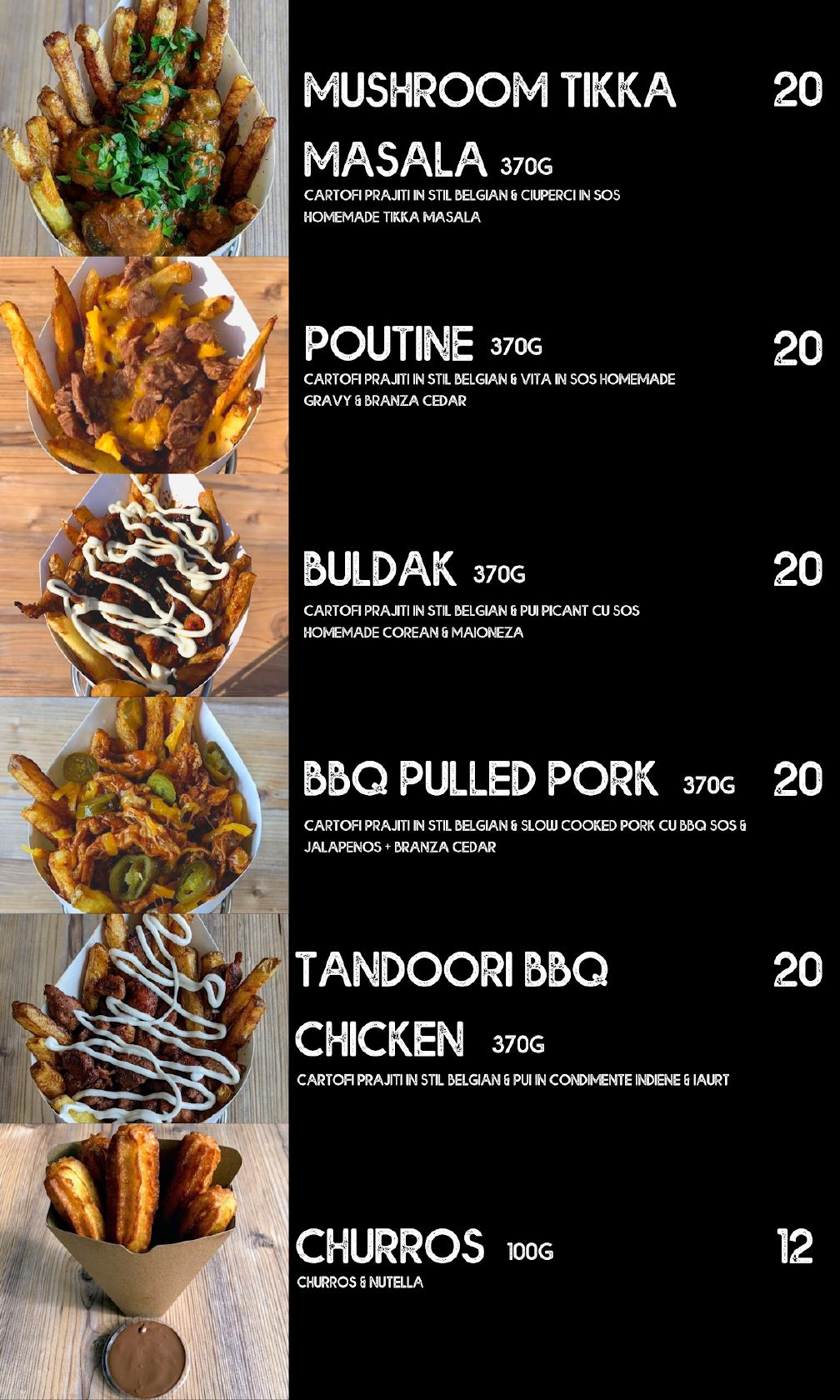 Menu at Dirty Fries, Sibiu