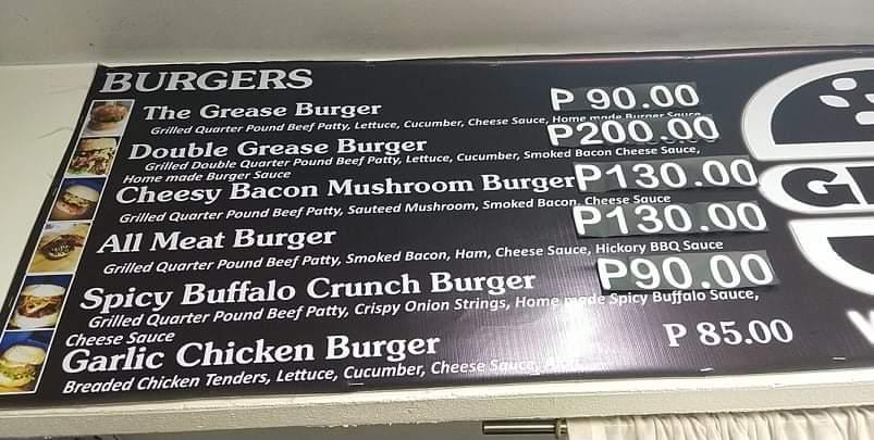 Menu at Grease Wings and Wraps restaurant, Manila