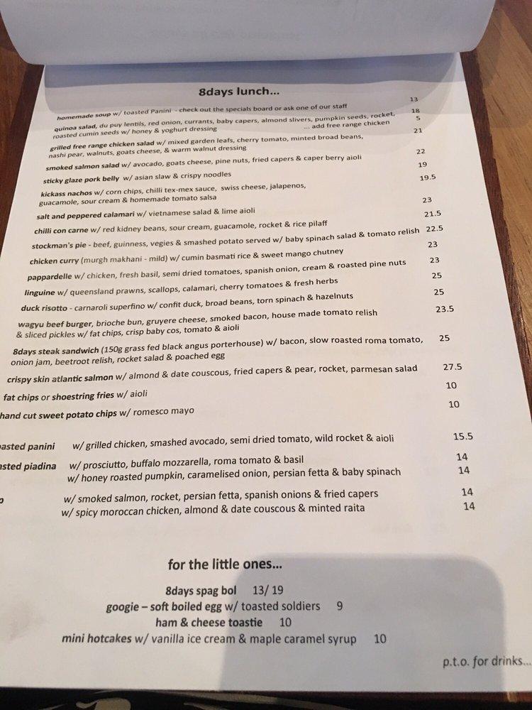 Menu at High Society cafe, Armadale