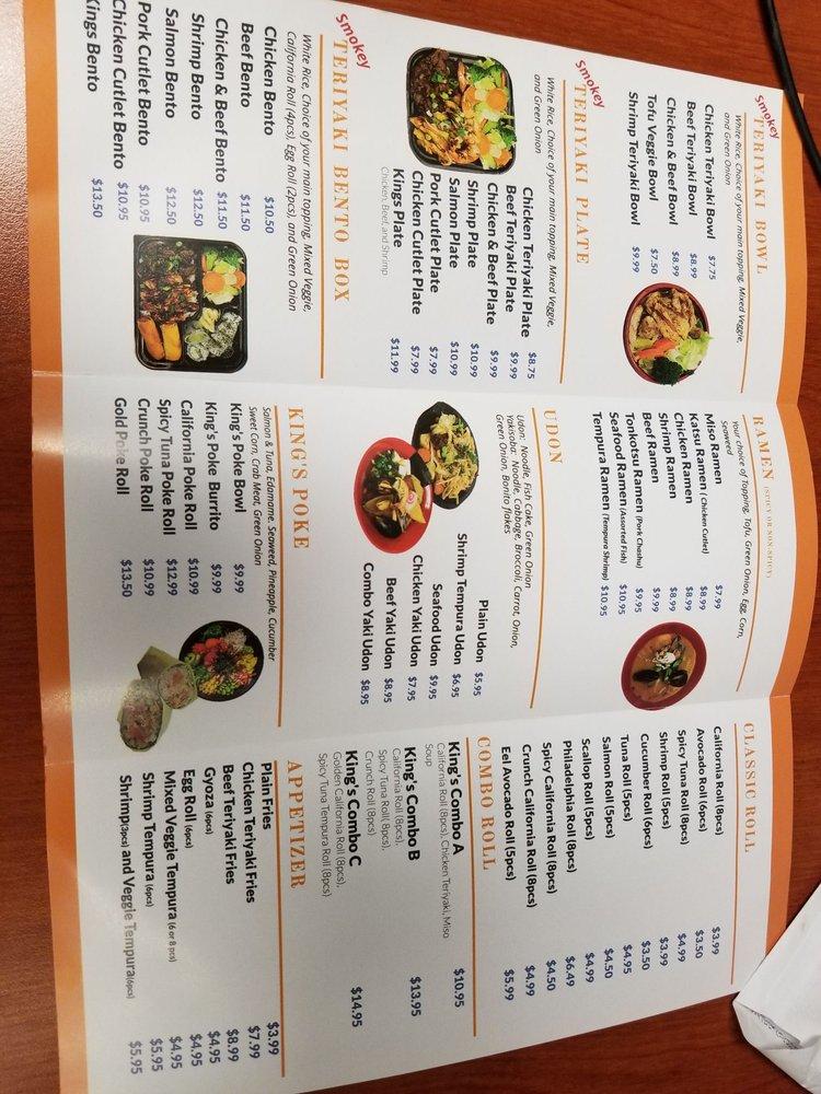 Menu at King's Teriyaki Grill fast food, Placentia