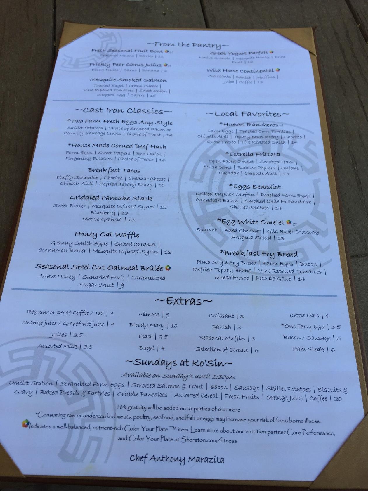Menu at Ko'sin restaurant, Phoenix