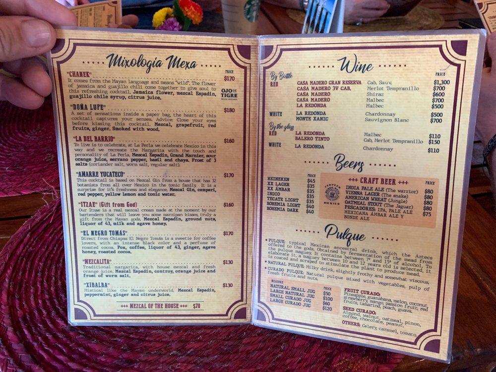 Carta del pub y bar Perla Pixan, Playa del Carmen