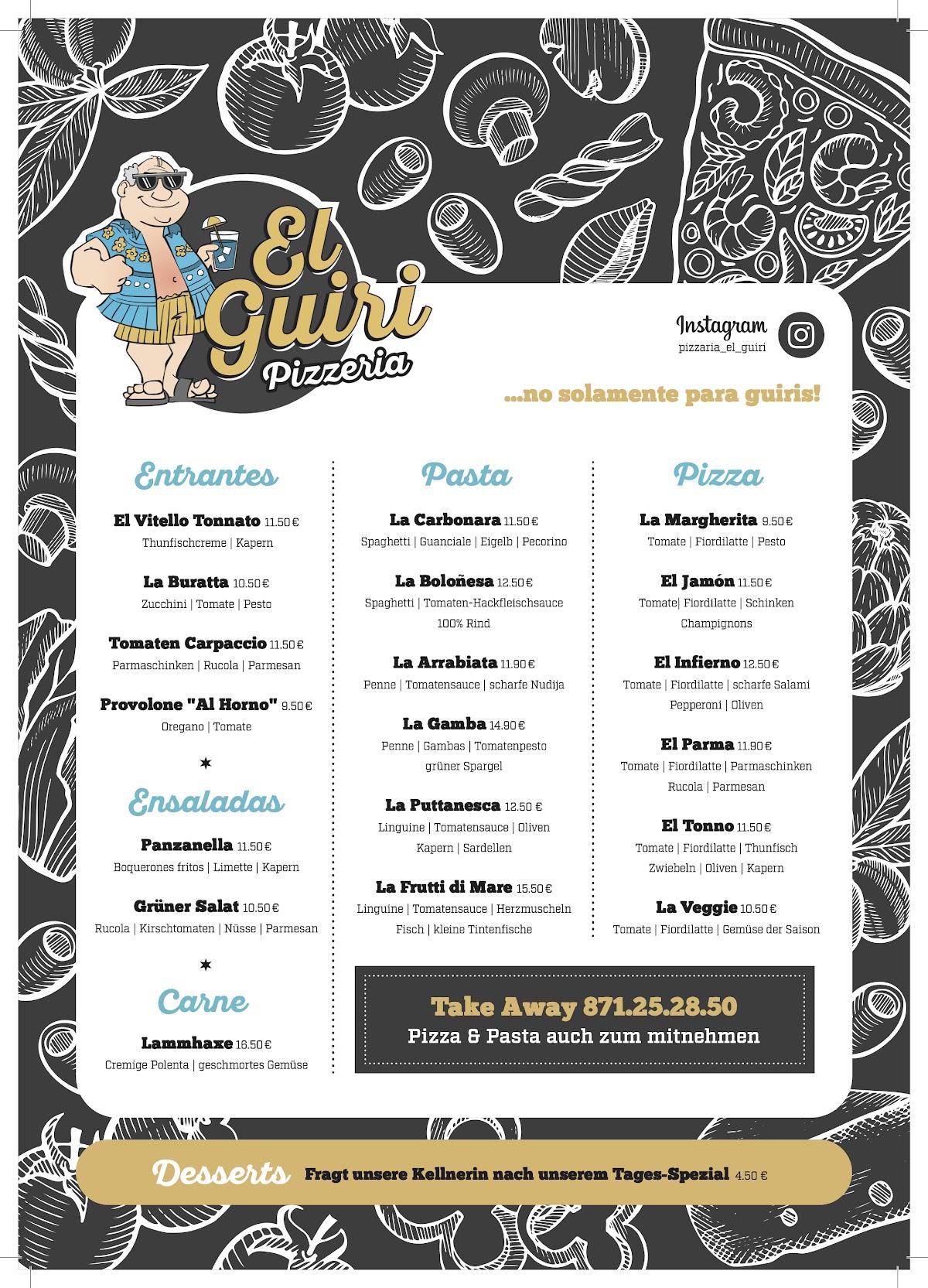 Carta de Pizzeria El Guiri, Manacor
